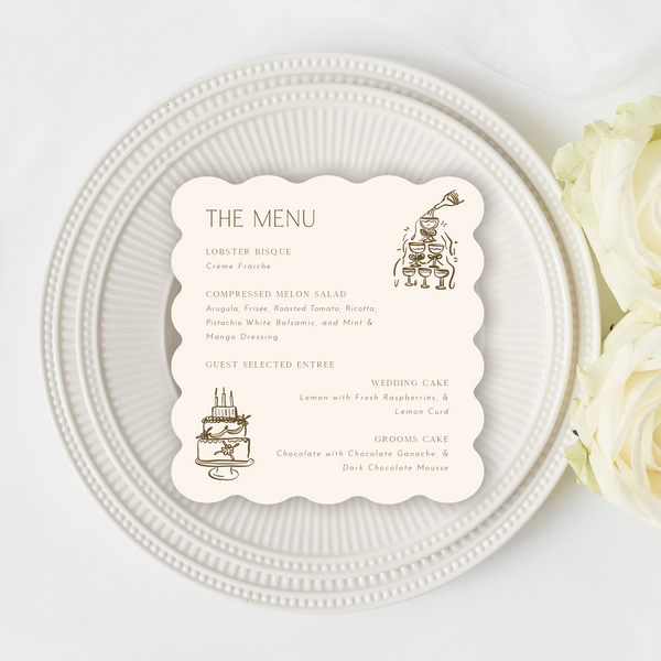 Scalloped Square Wedding or Shower Menu Card – The Paxton Press